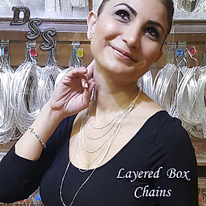 925 Sterling Silver 1MM Box Chain - Nickel Free Italian Necklace for Women Rhodium Plated - Lobster Claw 24 inch