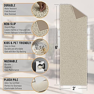 Ottomanson Indoor Solid Shag Design Rubber Back 2x6 Soft Pile Shag Runner Rug for Hallway, Entryway, Kitchen, Living Room, Bedroom, Bathroom, 2' x 6', Cream
