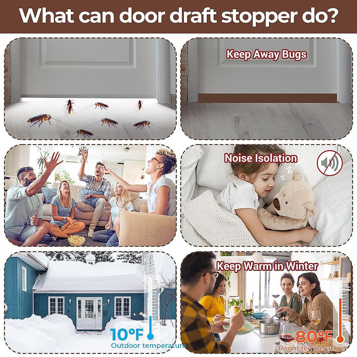 Door Draft Stopper Weather Stripping: Ohuhu Under Door Bottom Seal Strip Sweep Blocker Gap Filler Flexible Noise Insulation Draft Guard for Bottom of Door Garage (Brown, 39" L x2 W)
