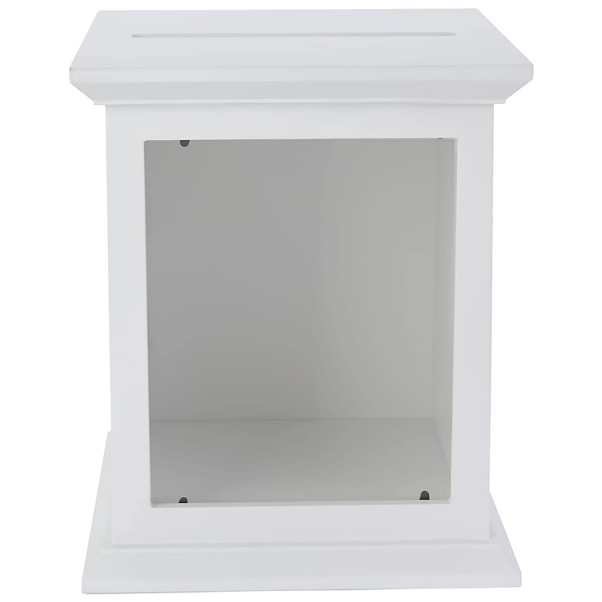 Displays2go Wooden Wedding Card Box, 8" x 10" Photo Frame, Top Slot, Rear Access Door - Ivory (FDGWCBWHT)