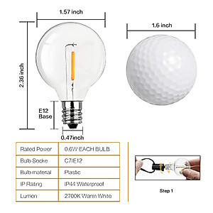 CHYSUPER G40 Replacement Bulbs, 25 Pack Clear Globe G40 Led Bulbs for Outdoor String Lights, G40 Bulbs E12 Candelabra Base fit Patio Porch Party Cafe Bistro Decor - Warm White