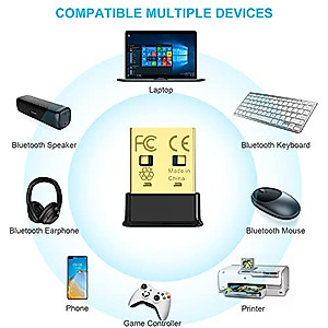 1Mii USB Bluetooth 5.0 Dongle Adapter for PC Laptop Desktop Stereo Headset, Keyboard, Mouse, Support All Windows 10 8.1 8 7 XP Vista