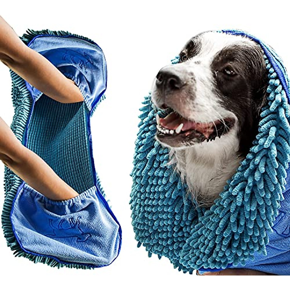Tuff Pupper Quick Dry Towel for Dogs | Ultra Absorbent Microfiber Shammy | Extra Large 35x15 Size for All Breeds | Comfortable Hand Pockets | Indoor Outdoor Use | Durable Material | Machine Washable