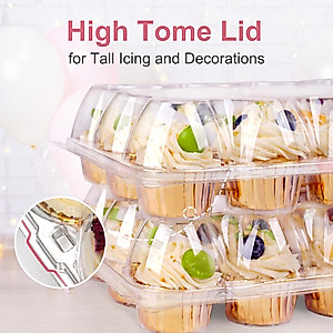 oridom Cupcake Carrier 12 Pack*12 Sets, Stackable Plastic Cupcake Containers Boxes 12 Count, Clear Cupcake Holder with Detachable High Dome Lid, Disposable Cupcake Storage Containers Cupcake Trays