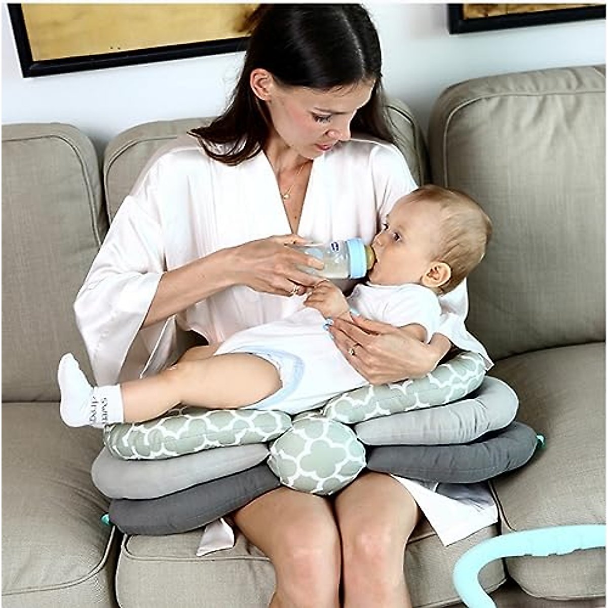 Multi-Function Breastfeeding Pillow Maternity Nursing Pillow- with Multiple Angle-Altering Layers Make Your Breastfeeding Easier, Gray