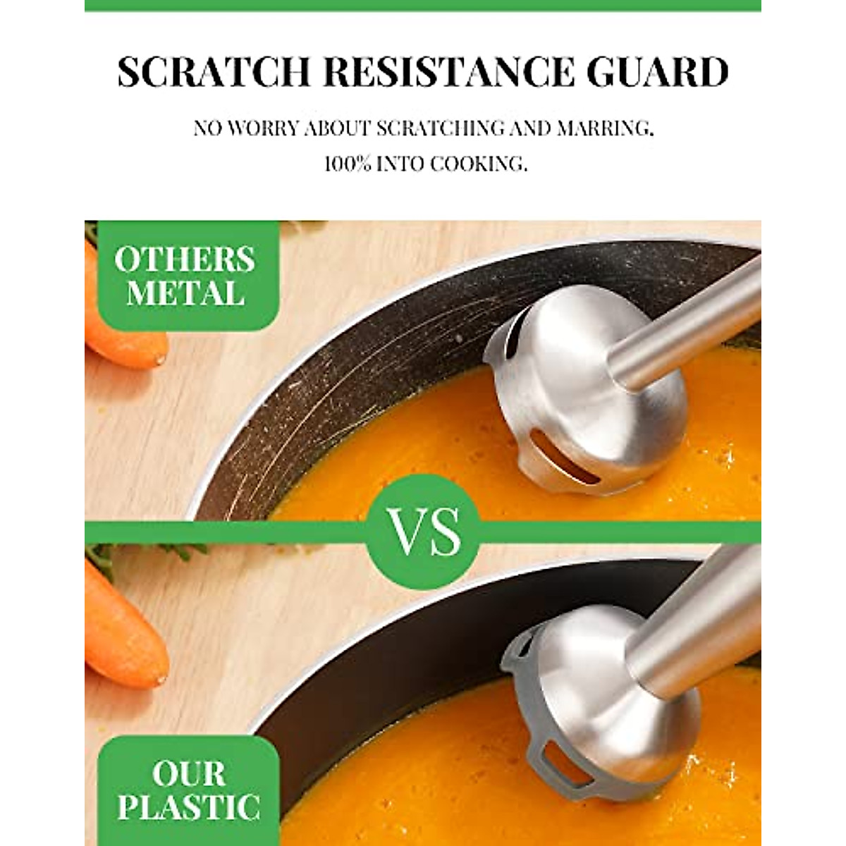 GDOR Scratch Resistance Immersion Blender, Stick Blender with 800 Watts Heavy Duty & Low-Noise DC Motor, Variable Speed Hand Blender for Soups, Sauces, Smoothies, Baby Food, Titanium Blades, BPA-Free