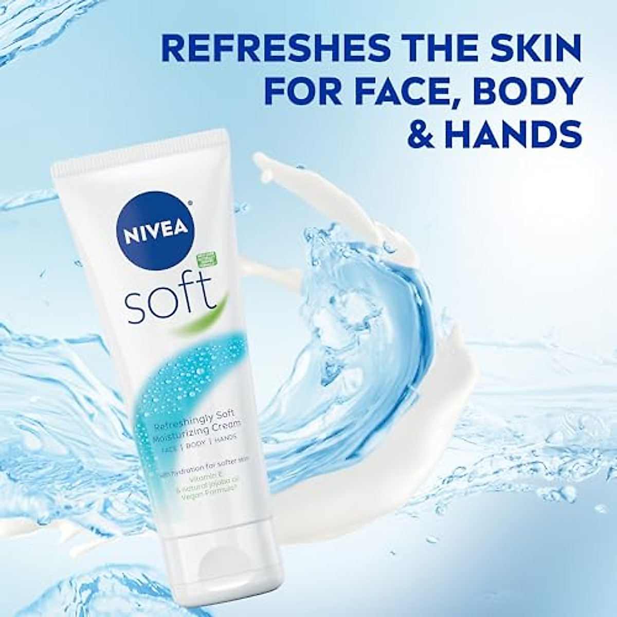 NIVEA Soft Refreshingly Soft Moisturizing Cream, Lightweight Moisturizer for Face, Body and Hands, Body Cream Enriched with Jojoba Oil and Vitamin E, 2.6 Oz Tube, Pack of 3