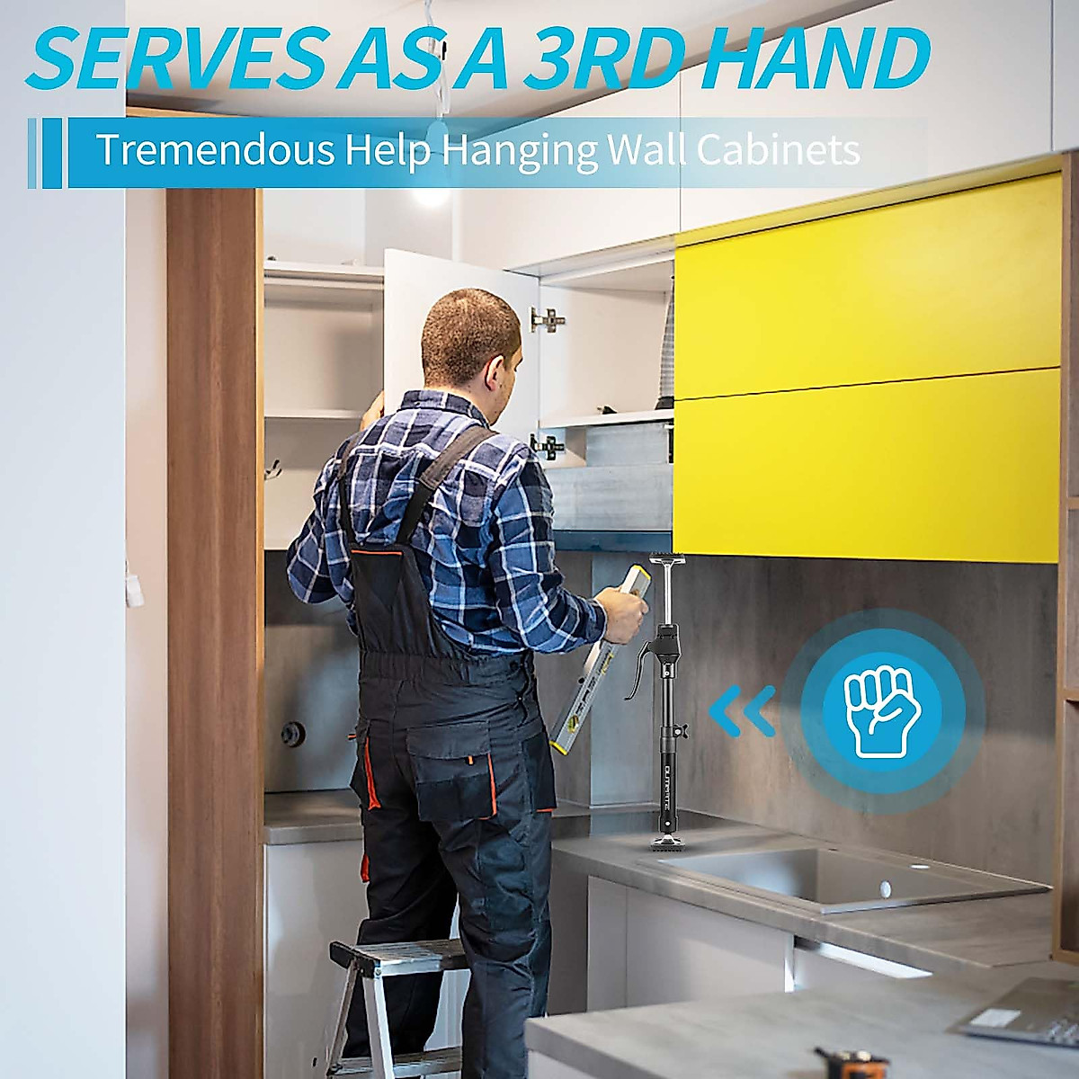 OUTIMATE Third Hand Support Pole Heavy Duty, Cabinet Jacks for Installing Cabinets with 200 LBS Capacity and Expand from 15-4/5 to 23-3/5 IN, 2-PC