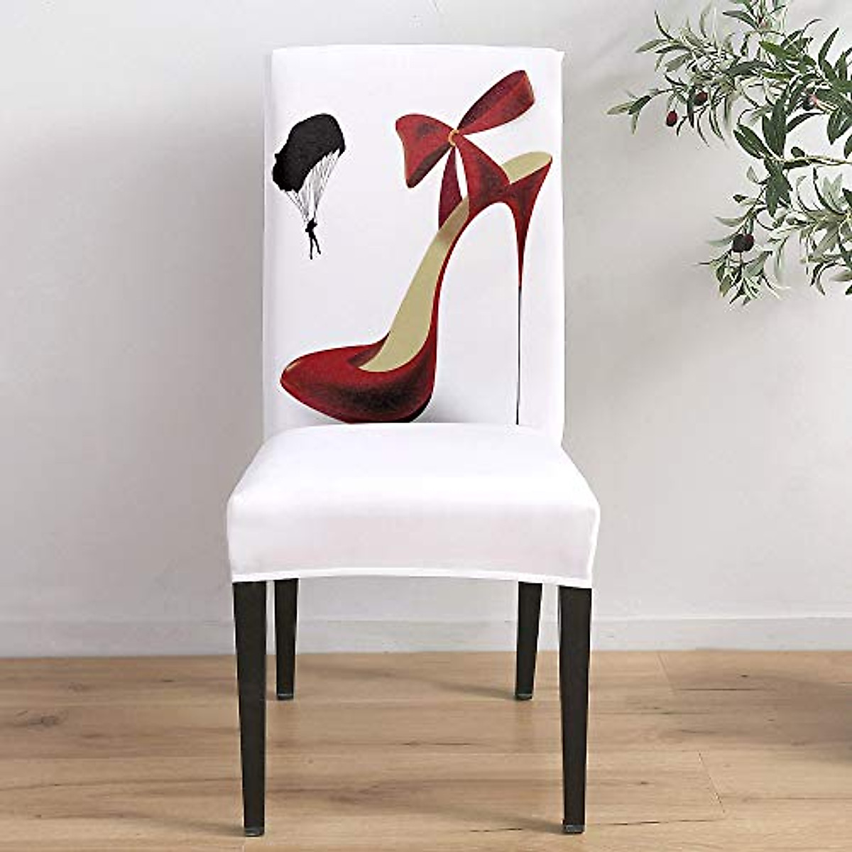 6 PCS Stretch Washable Chair Slipcovers Red High Heels in Black Chair Covers Set Dining Chair Seat Protector for Home, Hotel, Ceremony