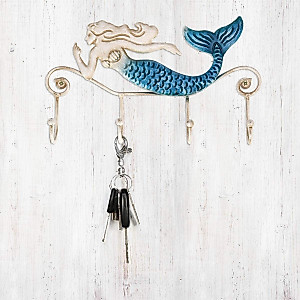 Tooarts Wall Mounted Key Holder Iron Mermaid Wall Decoration 4 Hooks for Coats Towels Bags Wall Mount Clothes Holder Screws Included