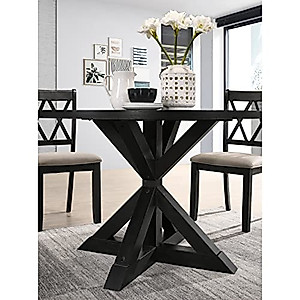 Roundhill Furniture Windvale Cross-Buck Base Dining Table, Black