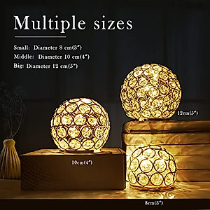 Zipdiz Crystal Ball - Crystal Led Light - Christmas Table Decor - Gold Orbs Decorative Balls - Lighted Christmas Ball - Led Light Christmas Decoration Indoor Use (5" Warm White, Gold)