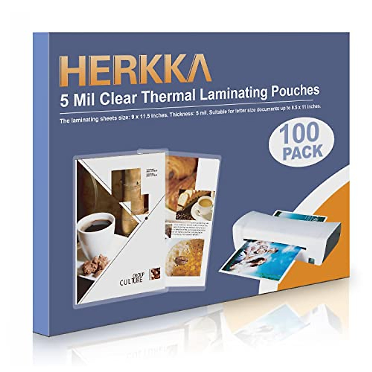 HERKKA 100 Pack Laminating Sheets, Holds 8.5 x 11 Inch Sheets, 5Mil Clear Thermal Laminating Pouches 9 x 11.5 Inch Lamination Sheet Paper for Laminator, Round Corner Letter Size