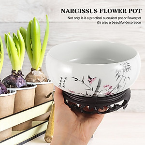 Ceramics 水培花盆圆形多肉植物花盆睡莲碗带支架水仙种植碗仙人掌花盆适用于家庭办公室花园/393