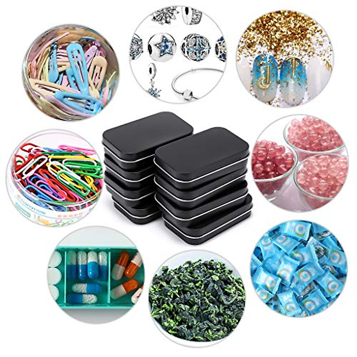 BTSKY 8 Pack Metal Hinged Tins Box Containers Small Metal Tins with Lids Metal Box Tin Cans Mini Bead Organizer for Craft Storage Jewelry Candy Black