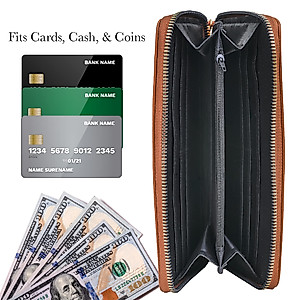 Rebecca & Rifka Women's Large Saffiano Vegan Leather Medallion Zip Around Multi Holder Organizer Wristlet Large Capacity Travel Clutch Wallet (Cognac)