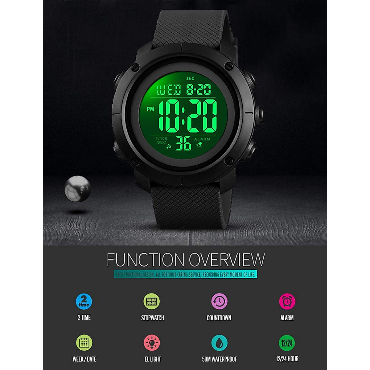 OLAZONE Mens Digital Watch Sports Military Watches Waterproof Outdoor Chronograph Wrist Watches for Men with LED Back Ligh/Alarm/Date Simple Watch 1508