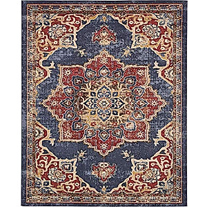 Unique Loom Utopia Collection Traditional Classic Vintage Inspired Area Rug with Warm Hues, 8 ft x 10 ft, Navy Blue/Burgundy