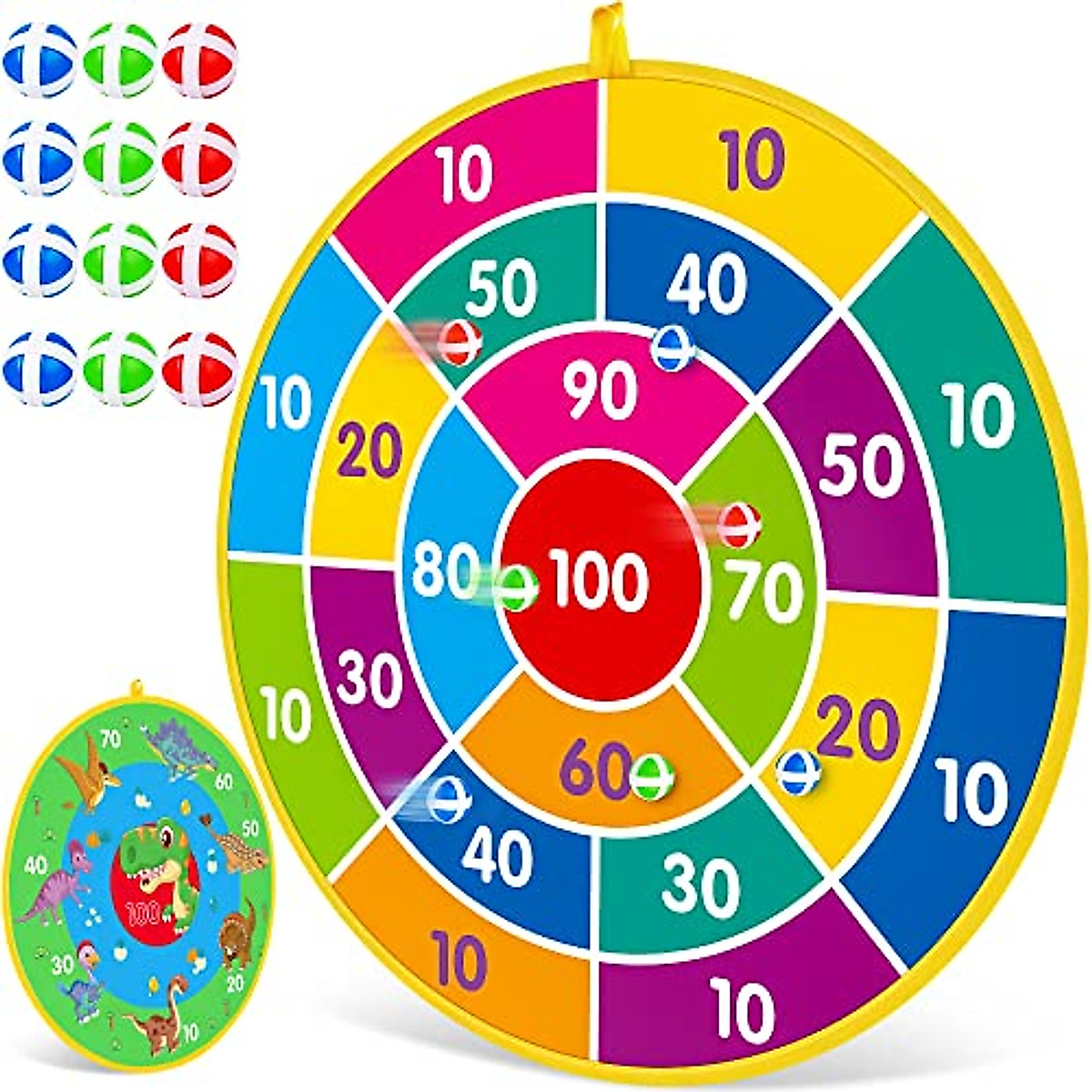 IJO Double Sided Dart Board 29 inch with 12 Sticky Balls-Boys Girls Toys-Indoor/Outdoor Target Game-Party Games for 3 4 5 6 7 8 9 10 11 12 Years Old Boys Girls Childrens