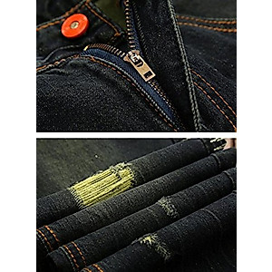 WEEN CHARM Mens Distressed Ripped Biker Slim Fit Straight Destroyed Wash Jeans Moto Denim Pants Black