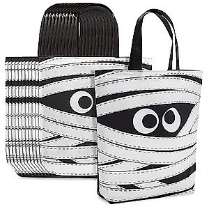 BLUE PANDA 12 Pack Large Mummy Halloween Tote Bags for Kids, Reusable Trick or Treat Bags (15 x 16 In)