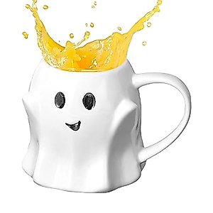 UNNIQ Spooky Ghost Mug - Creative Ceramic Ghostface Cup for Milk, Halloween Coffee Cup, White Ceramic Ghost Shaped 3D Coffee Cup with Handle, Cute Halloween Mugs for Friends, Family, Colleagues
