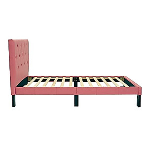 Poundex PU Upholstered Platform Bed, Twin, Pink