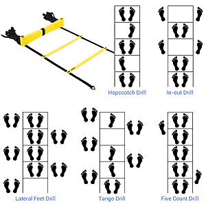 Ohuhu Agility Ladder Speed Training Set: 12 Rung 20ft Soccer Training Equipment with 12 Cones, 4 Steel Stakes, Instruction Manual & Carrying Bag for Soccer Football Exercise Sports Footwork Training