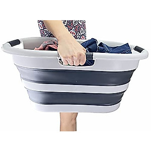 SAMMART 40L (10.5 Gallon) Collapsible Plastic Laundry Basket - Foldable Pop Up Storage Container/Organizer - Portable Washing Tub - Space Saving Hamper/Basket (Grey/Slate Grey)