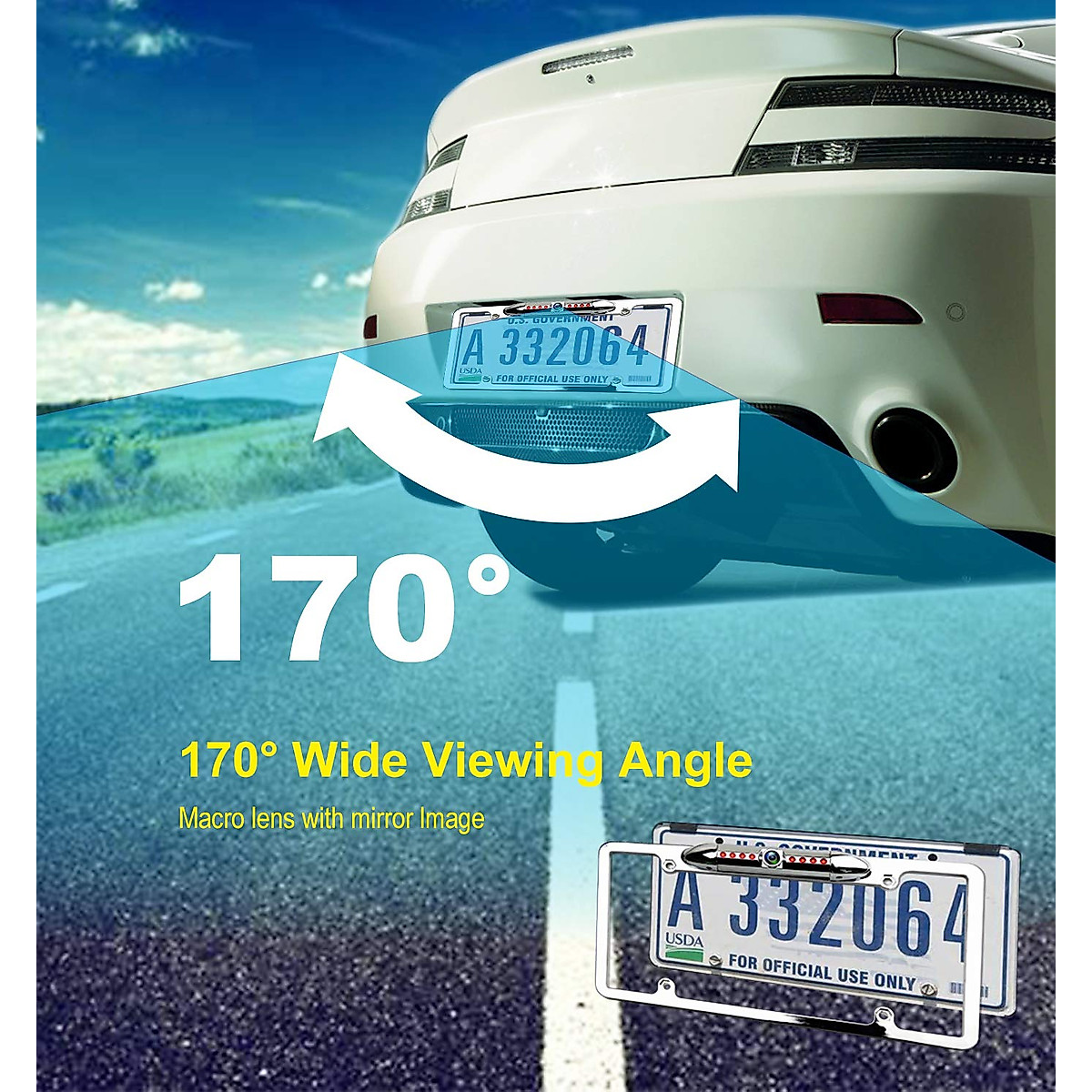 License Plate Backup Camera, JPP Front/Rear View Camera 170° Viewing Angle Universal Car Reverse Camera Waterproof 8 LED Night Vision Vehicle Reverse Camera