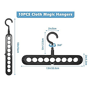 Magic Hangers, 10 Pack Black Hangers, Clothes Hangers, Closet Organizers and Storage, Hangers Space Saving, Non-Slip Hangers, Multifunctional Storage Plastic Hangers with 9 Slots, Dorm Room Essentials