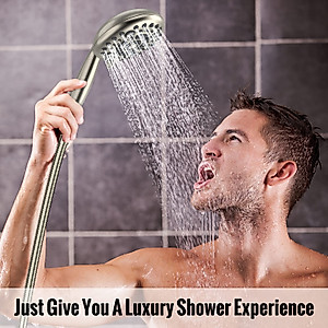 SR SUN RISE Shower Head 6-Settings 4.8 Inches High Pressure Shower Head with 1.8 Meter/71 Inch Long 304 Stainless Steel Shower Hose and Shower Arm Mount with Brass Ball Joint, Brushed Nickel