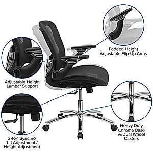 Flash Furniture Sam Mid-Back Transparent Black Mesh Executive Swivel Ergonomic Office Chair with Synchro-Tilt & Height Adjustable Flip-Up Arms