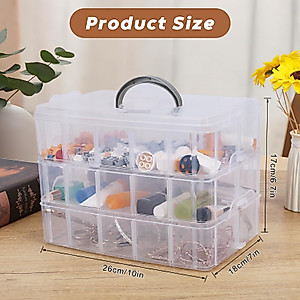 GoodSing 3-Tier Craft Storage Container Stackable Craft Storage Boxes Clear Organizer Box with Dividers Art Supplies Organizing Stationery Sewing Storage Box, Medium (10.23x 6.69x 7.09in)