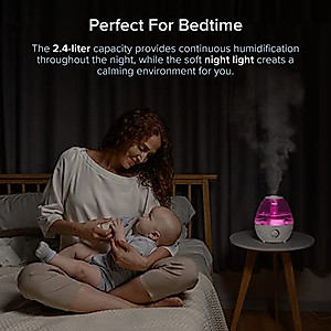 LEVOIT Humidifiers for Bedroom Large Room (2.4L Water Tank), Cool Mist for Home Whole House, Adjustable 360° Rotation Nozzle, Ultrasonic, Auto Shutoff, Night Light, BPA-Free, Pink