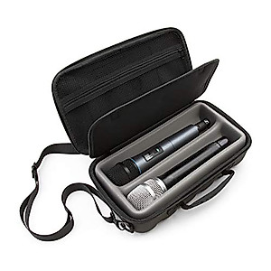 CASEMATIX Wireless Microphone Case Compatible with Two Wireless Mic System Microphones Up To 10.5" by Sennheiser, Shure and More - Sleek Mic Case For Travel with Lid Storage for Singing or Karaoke