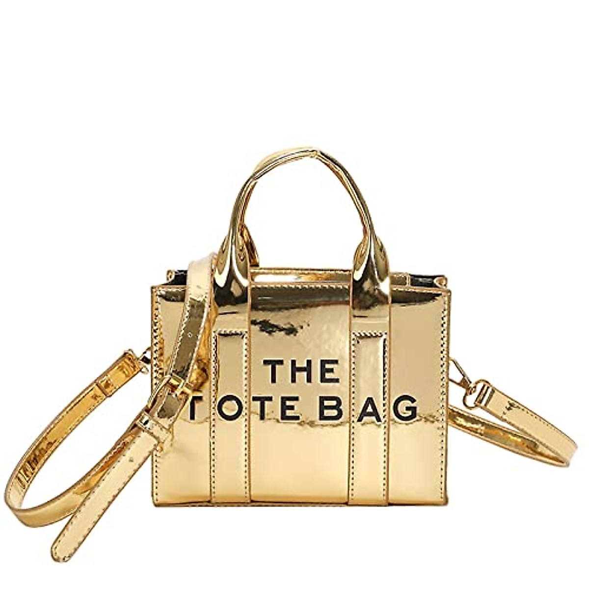 Cooble Shiny Tote Bags Faux Leather Handbag Tote Purse Crossbody Bag Satchel Bag Shoulder Bag for Women (Gold)