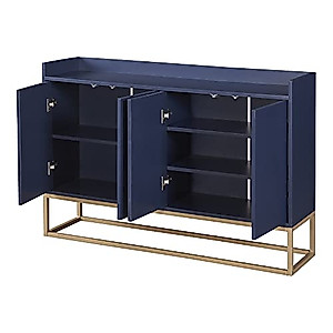 RuiSiSi Modern Sideboard Cabinet Wood Rebound Device Straight-Opening Doors Kitchen Sideboard Buffet Storage Cabinet Narrow Console Table for Entryway Metal Leg, Navy