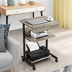 Yaheetech Rolling Computer Desk with Drawer & Keyboard Tray, Mobile Laptop Desk Cart Standing Computer Workstation for Home Office, Gray