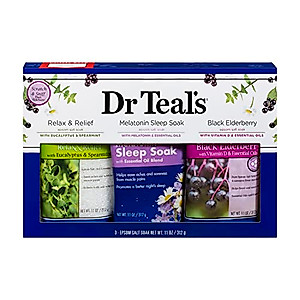 Dr. Teal's Pure Epsom Salt Trio Mothers Day Gift Set (Three 14oz Bags) - Relax & Relief, Melatonin Soak, & Black Elderberry - Give The Gift of Relaxation - Soothe Aches with at Home Spa Kit
