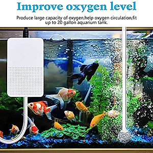 MingDak Mini Quiet Aquarium Air Pump for 1-15 Gallon Fish Tank,Oxygen Fish Aerator Pump Kit 1.5W with Airline Tubing & Check Valve & Air Stone Bubbler Accessories White