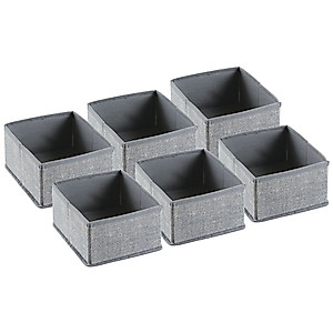 mDesign Soft Fabric Dresser Drawer and Closet Storage Organizer, Bin for Child/Kids Room, Nursery, Playroom, Bedroom - Textured Print with Solid Trim, 6 Pack - Gray