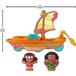 Fisher-Price Little People Toddler Toys Disney Princess Moana & Maui’s Canoe Sail Boat with 2 Figures for Ages 18+ Months