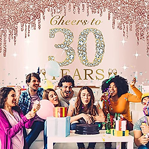 30th Birthday Decorations Cheers to 30 Years Banner, Pink Rose Gold Happy Birthday Backdrop Sign Party Supplies for Women Her, Thirty Birthday Poster Background Photo Booth Props Decor