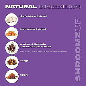 ShroomzUp Mushroom Coffee Instant - 15 Pack with 4 Mushrooms - Lion’s Mane, Reishi, Chaga and Cordyceps Mushrooms - Vegan Nootropic Coffee Instant - Arabica and Robusta Superfood Instant Shrooms Coffee for Energy