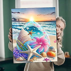 5D Diamond Painting Kits for Adults - Beach Diamond Art Kits for Adults Kids Beginner,DIY Starfish Seashells Diamond Painting Full Drill Round Rhinestone for Home Wall Decor 11.8X15.7inch