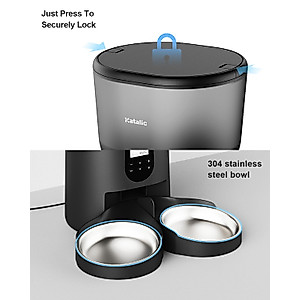 Automatic Cat Feeders for Two Cats, Katalic 6L/25.4cup Double Automatic Cat Food Dispenser with 2 Stainless Bowls,10s Meal Call and Timer Setting 20 Portions 4 Meals Per Day,Pet Feeder for Cat and Dog