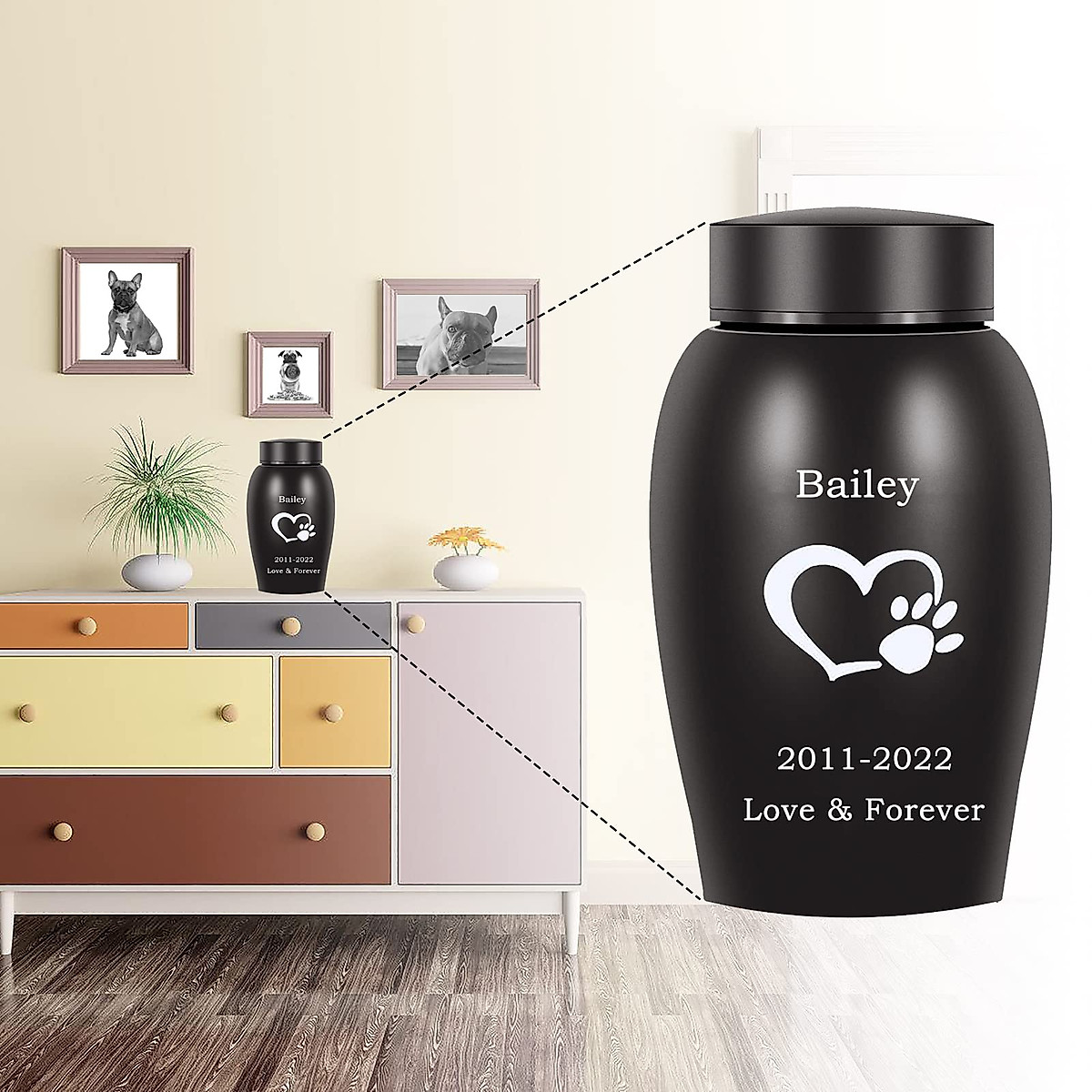 Yoinnt Personalized Pet Urns for Dogs and Cats, Customize Ashes Keepsake, Memorial Urns with Paw Print, Stainless Steel Cremation Loss Memorial Remembrance Gift