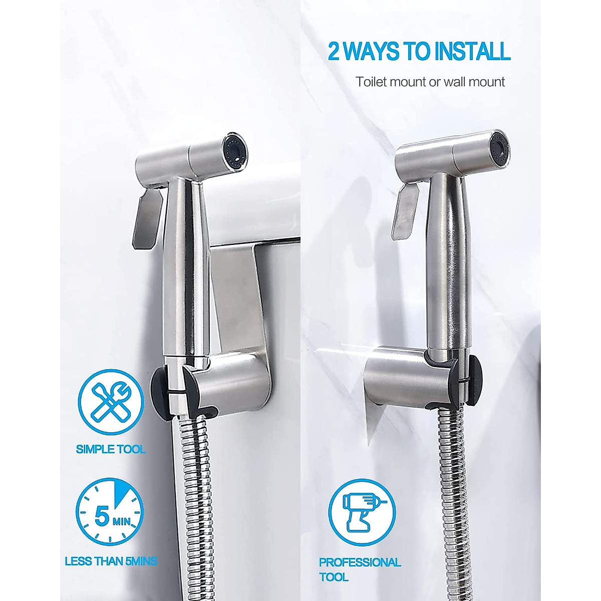 Handheld Bidet Sprayer for Toilet-Toilet Bidet Sprayer with Adjustable Water Pressure Control for Feminine Wash, Stainless Steel Brushed Nickel Cloth Diaper Bidet Toilet Bidet for Baby Wash