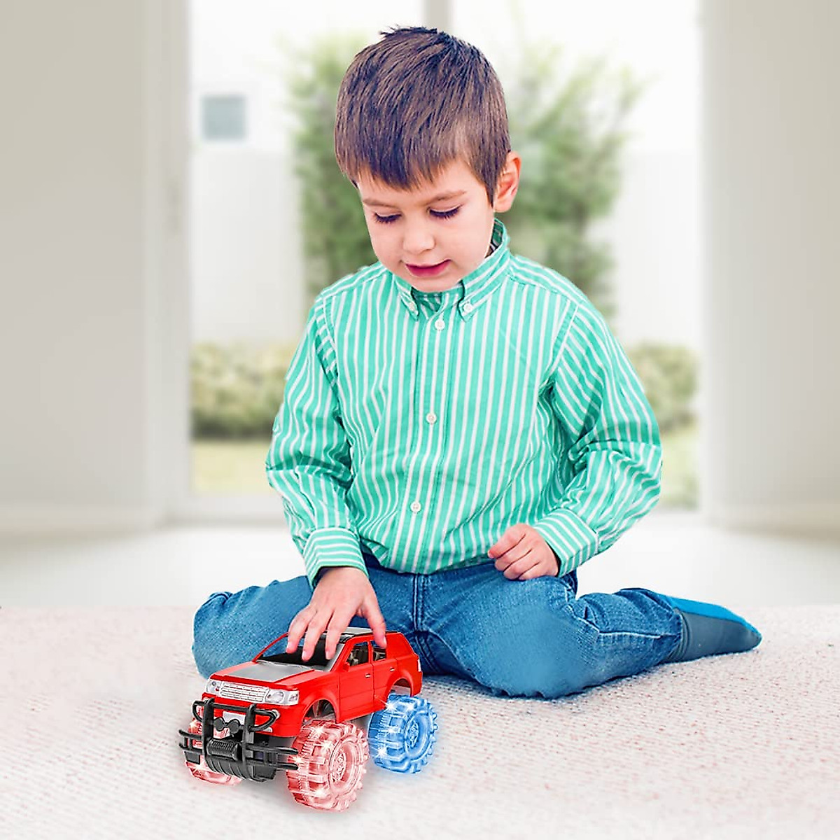 ArtCreativity Light Up Red Monster Truck Toy, 1 Piece, 8 Inch Toy Monster Truck with Flashing LED Tires and Batteries, Push n Go Car Toys for Kids, Fun Gift for Boys & Girls Ages 3 and Up